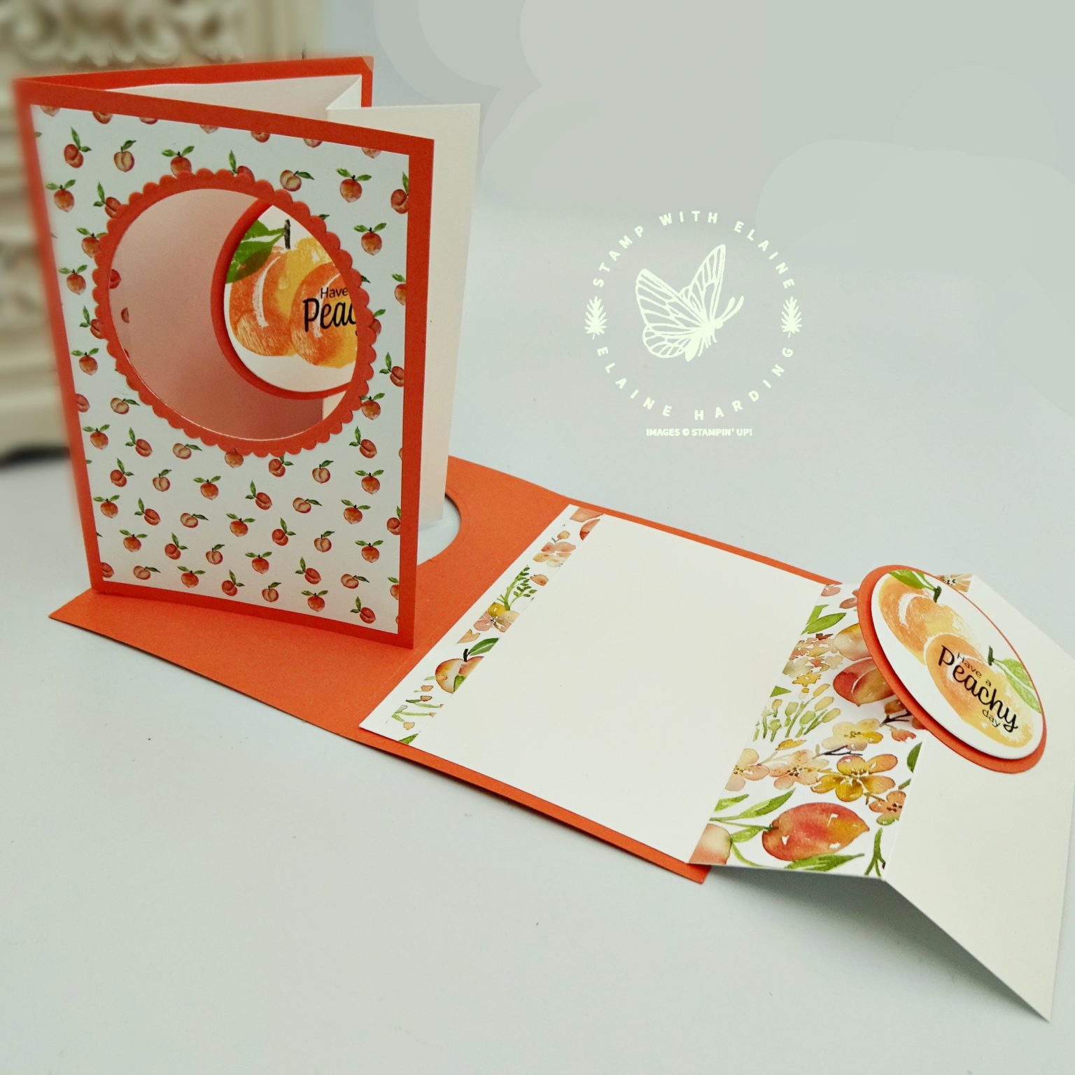 Fancy pull out card with You're a Peach - Stamp with Elaine