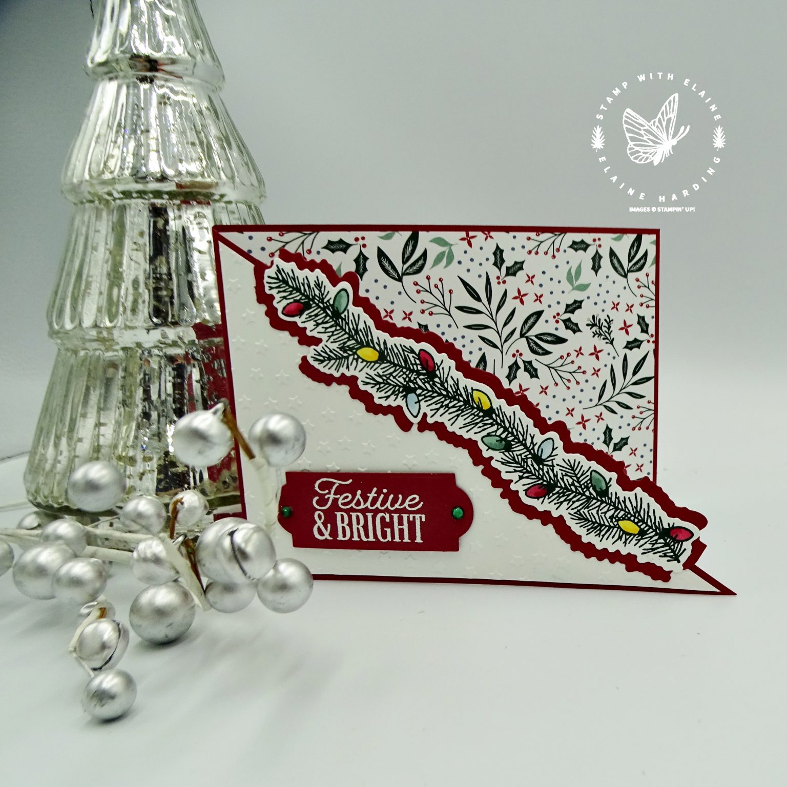 Triangular fold card with Festive and Bright - Stamp with Elaine