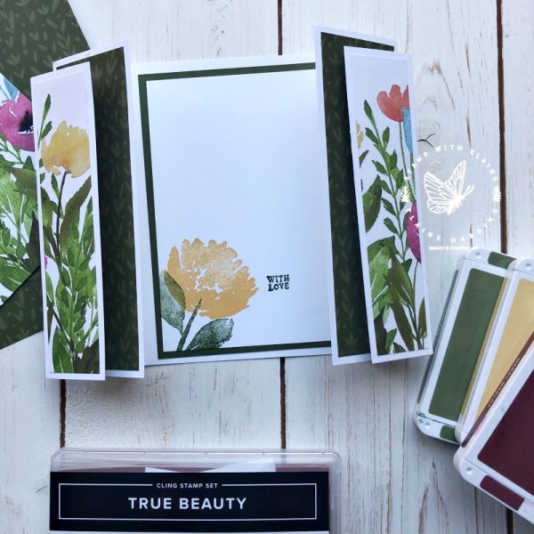 Fun Fold card - Awash with beauty - Stamp with Elaine