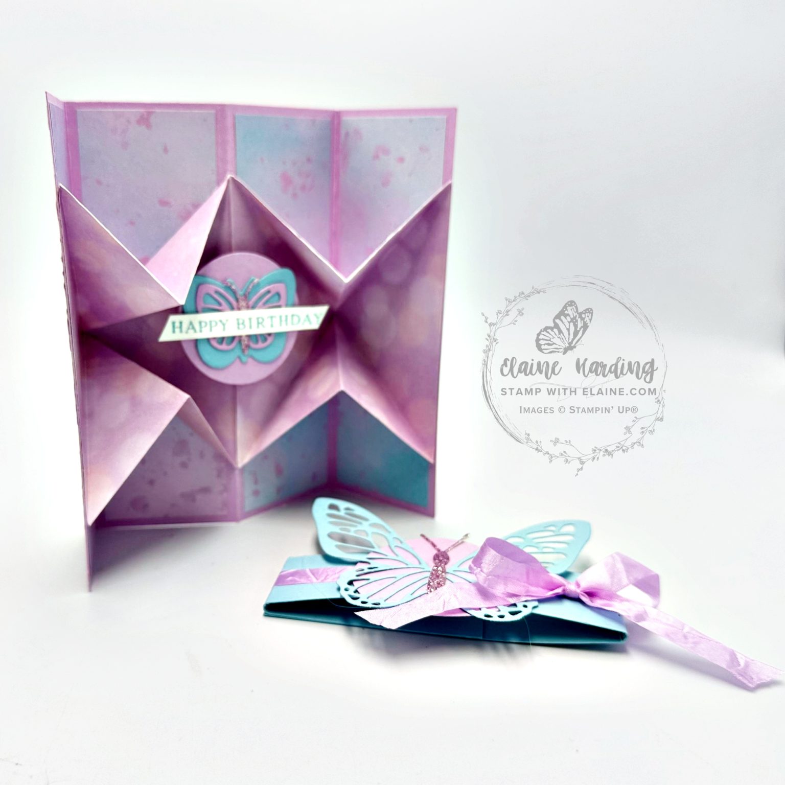 Explosion star card with Beautiful Butterflies - Stamp with Elaine